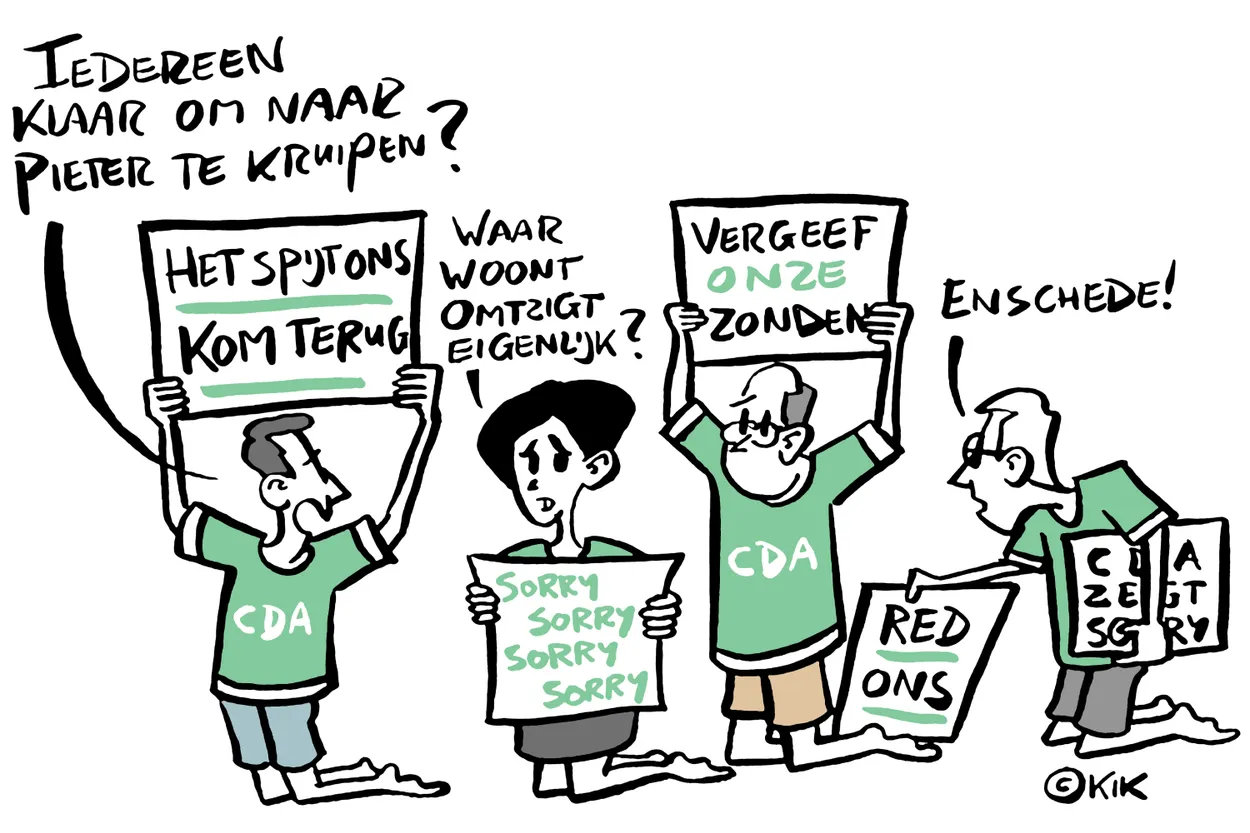 CDA'ers op boetprocessie richting verlosser Pieter Omtzigt - Joop - BNNVARA